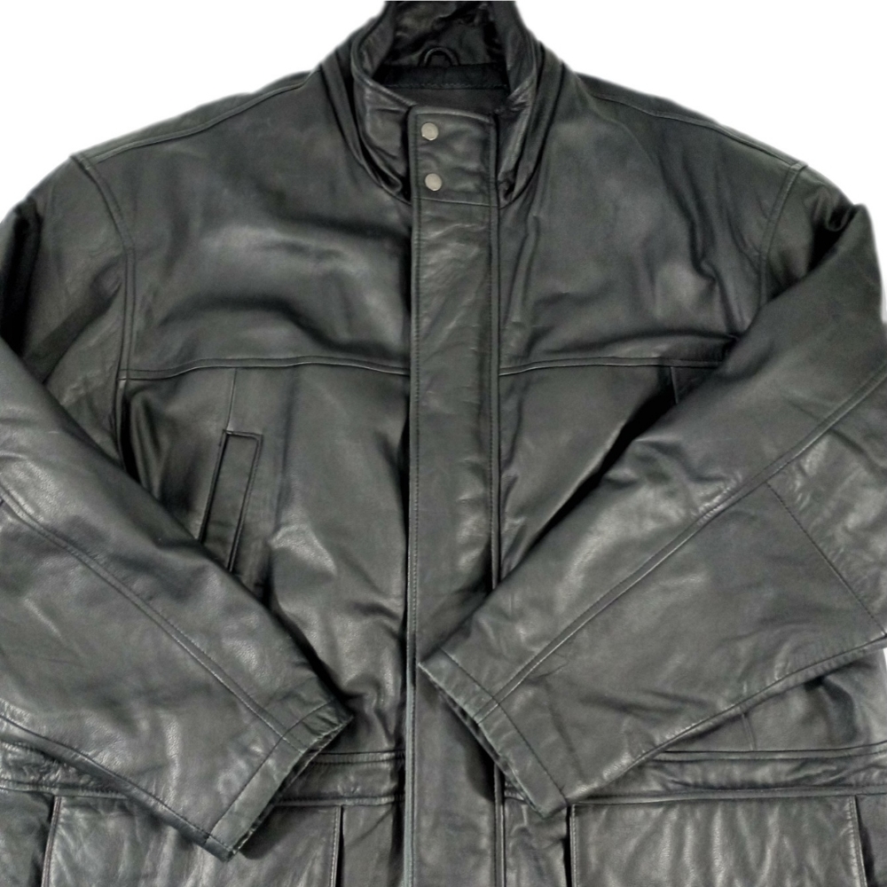 Trader Bay Genuine Black Leather Jacket Quilt Lined P… - Gem